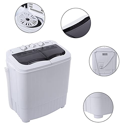 ZOKOP Portable Compact Twin Tub Washing Machine Capacity 14.3lbs 1300rpm/mins Semi-automatic Washer Laundry Machine Dryer Built-in Drain Pump Spin Cycle, Grey, 22.83inch x 14.72inch x 26.38inch