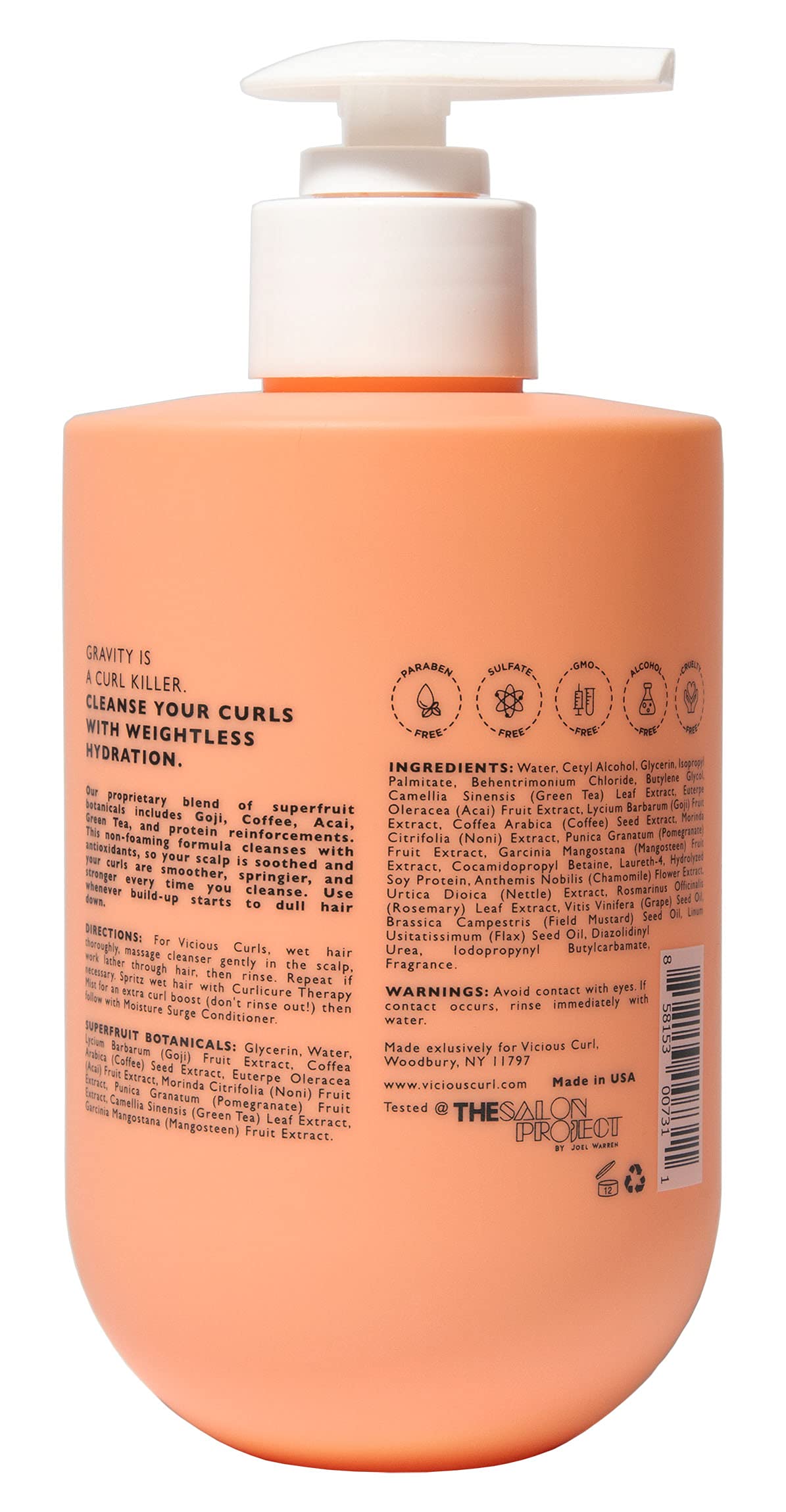 VICIOUS CURL Non-Foaming Curl Cleanse β No Lather for Curly Hair β Curl Enhancing, Moisturizing, Hydrating Frizz-Free, Enhanced Bounce β Sulfate; Paraben and Silicone Free, 12 Fl Oz