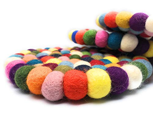 Handmade, Colorful, Heat Resistant, Durable Felt Balls Trivet (Pot Mat, Pot Holder for Hot Dishes) - Single Piece (Multi-Color, Round)