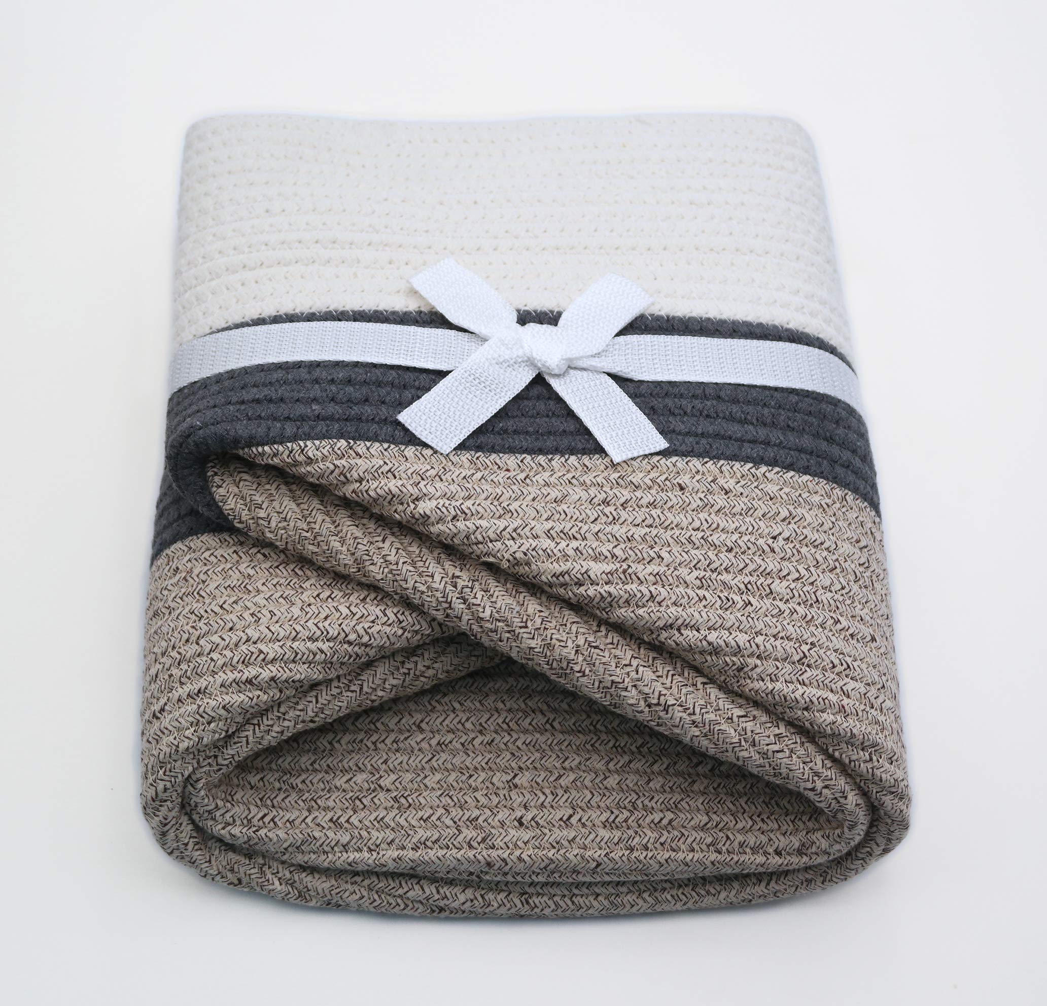 Extra Large Cotton Rope Basket Woven Basket Storage Baby Laundry Hamper with Handles for Nursery Laundry, Clothes, Toys, Blanket, Magazines, Towels, Home Organize Container 21.7" x 21.7" x 13.8"