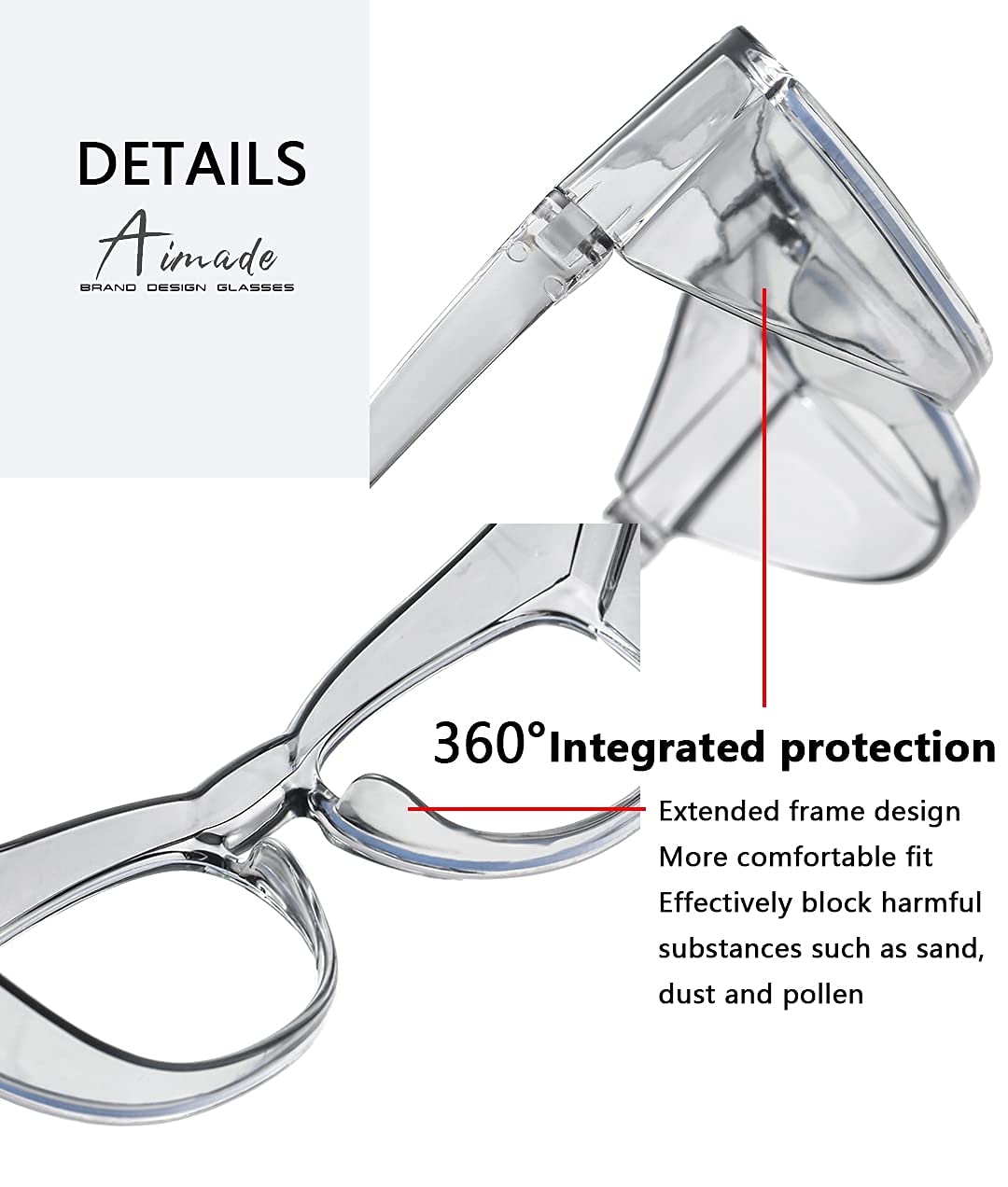AIMADE Safety Glasses Goggles Anti Fog Stylish Protective Goggles Eyewear Blue Light Blocking Glasses for Men/Women (Clear grey)