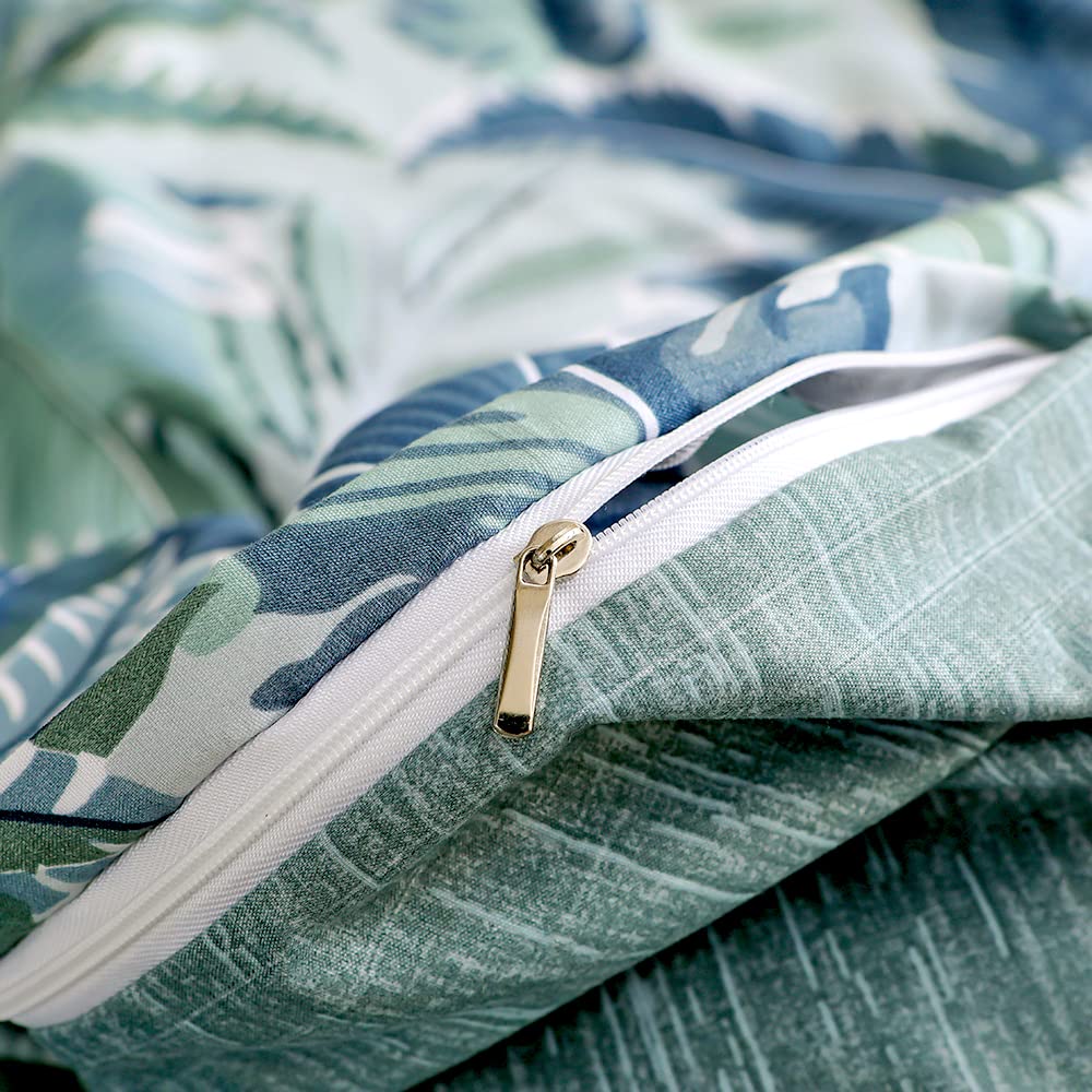 Koudi Tropical Duvet Cover Set Queen Blue Green Palm Leaves Monstera Plant Bedding Set Rainforest Botanical Microfiber Comforter Cover with Zipper Ties