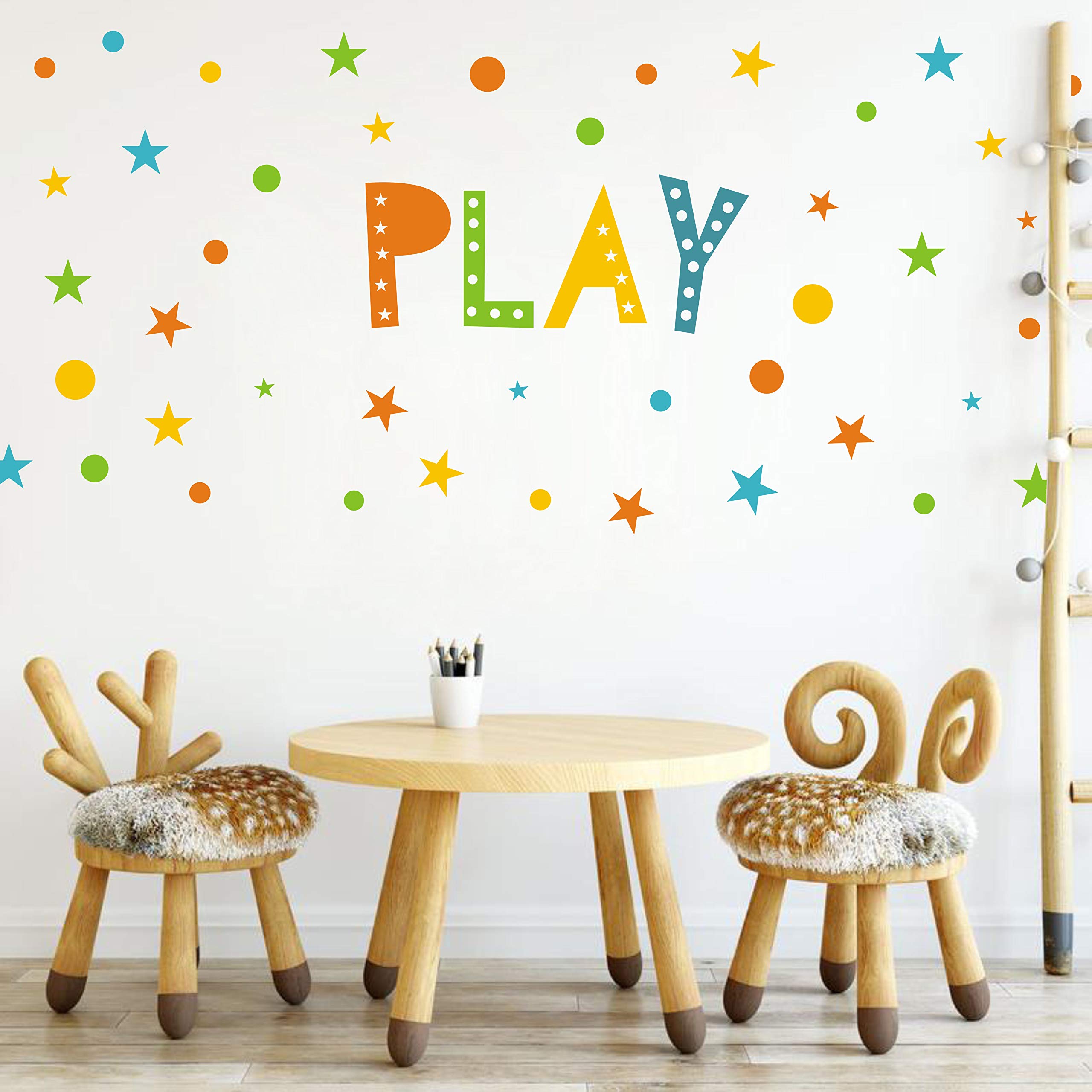 Play Wall Decals Playroom Wall Decor Modern Wall Decals for Kids Girls Boys Bedroom Nursery Wall Stickers Star Wall Decals Dots Wall Art A62 (Play Room)