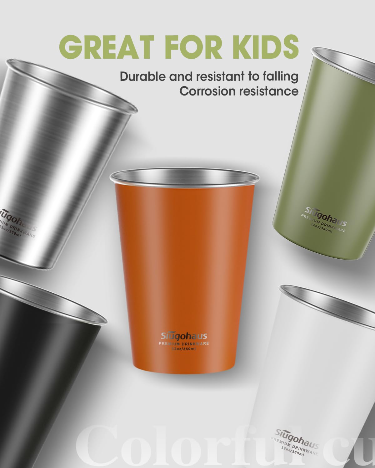 Siugohaus Premium Stainless Steel Cups 10oz Pint Cup Tumbler (4 Pack) Premium Metal Cups - Stackable Durable Cup