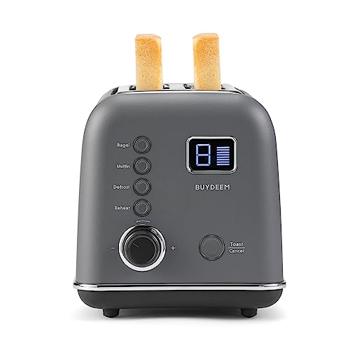 BUYDEEM DT730 Motorized Toaster, 2-Slice Smart Digital Leverless Toaster with LCD Countdown Timer, 9-Shade Settings for Toast, Bagels, Waffles, Muffins