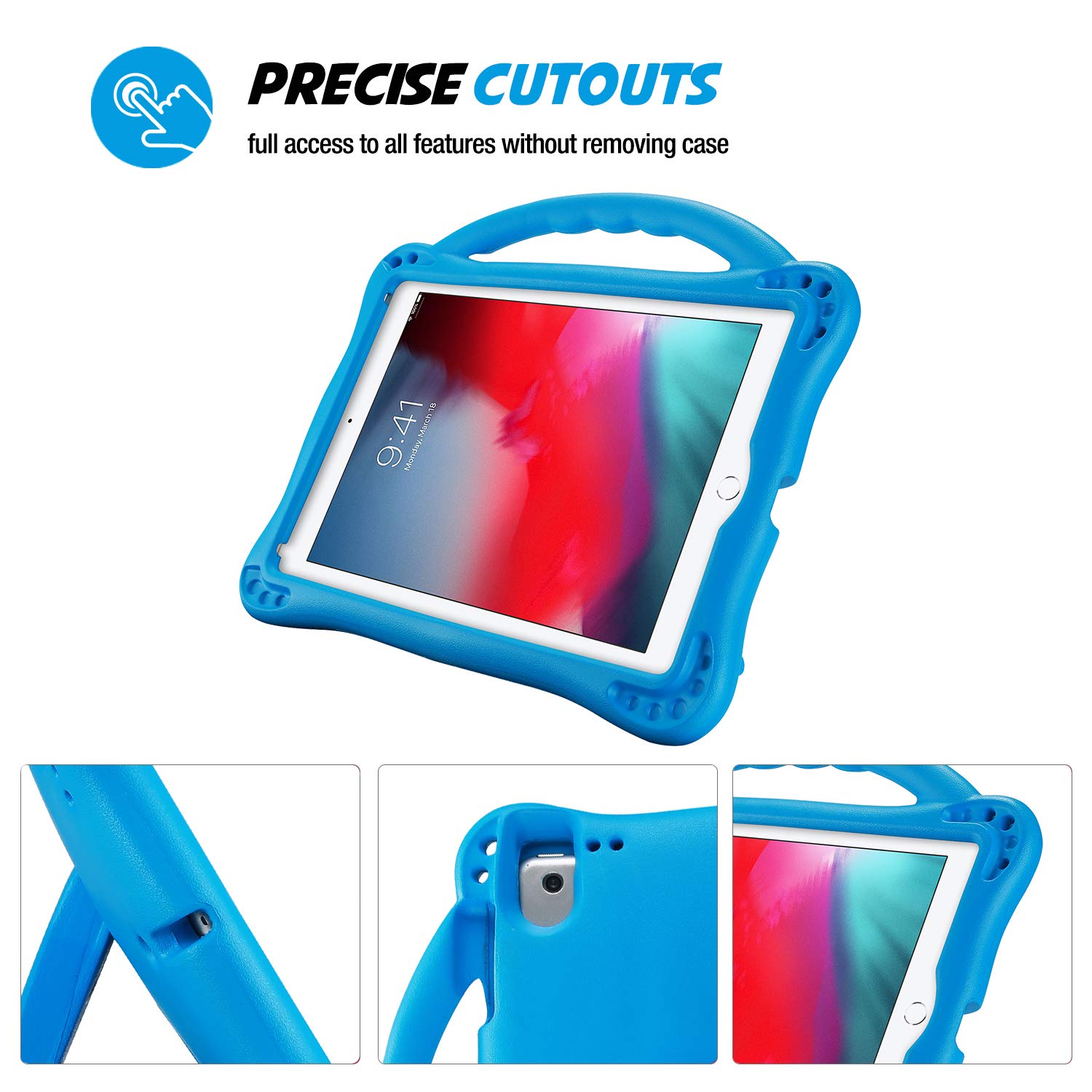 ProCase Kid Case for iPad 9.7 6th 5th 2017 2018/ iPad Air 2 Air 1/ iPad Pro 9.7 2016 for Boys Girls, Shockproof Lightweight Rugged Cover Full Protective Case with Handle Kickstand -Blue