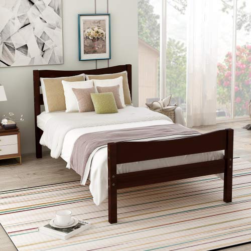 Anwickmak Twin Bed Frames with Headboard and Footboard, Wood Platform Kids Twin Bed, Single Bed Frame with Slat Supports, No Box Spring Needed (Espresso)