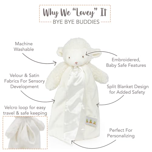 Bunnies By The Bay "Kiddo The Lamb" - Bye Bye Buddy Travel Size Baby Lovey - 11 inch Stuffed Rabbit and Baby Blanket - Super Soft Velour with Satin Lining