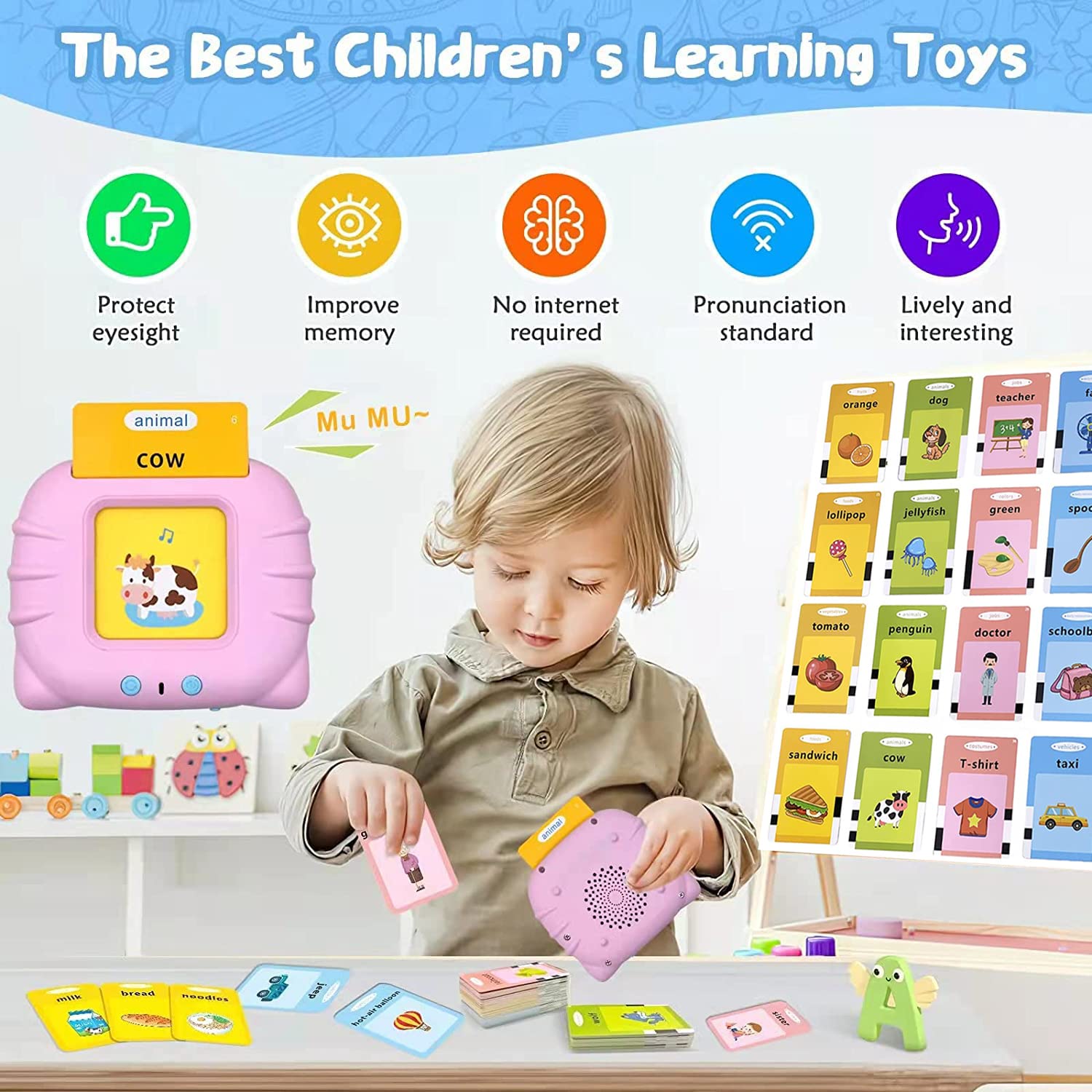 384 High Volume Version Talking Flash Cards Learning Toys for Toddlers 1 2 3 4 5 6Years Old, 192 Sheets 384 Words Toddler Flash Cards, Speech Therapy Toys,Audible Preschool Learning Language Toy(Pink)