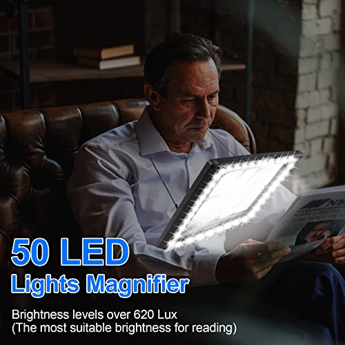 4X Magnifying Glass for Reading, 10"x 6"Large Full Page Magnifier with 50 Ultra-Bright LED Lights, Evenly Lit Perfect for Low Vision Person and Seniors