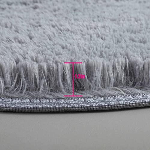 4x4 Gray Fluffy Round Rug for Living Room Luxurious Circle Carpet for Bedroom Shaggy Plush Soft Grey Round Rug Home Decoration Carpets (4x4, Gray)