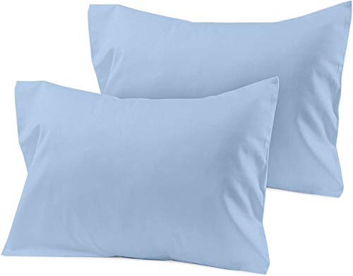 Giza Cotton Travel Pillowcases Pack of 2, Solid Sky Blue Envelope Style Pillow Cover Baby Pillowcase Giza Cotton Pillow Shams for Kids 12x16 Travel Pillow Case Covers
