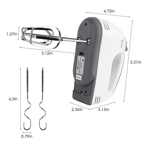 2023 Hand Mixer Electric, 7 Speeds Selection Portable Handheld Kitchen Whisk, 2 Stainless Steel Accessories, Lightweight Powerful Handheld Electric Hand Mixer Grey, Kitchen Mixer with Cord for Cream, Cookies