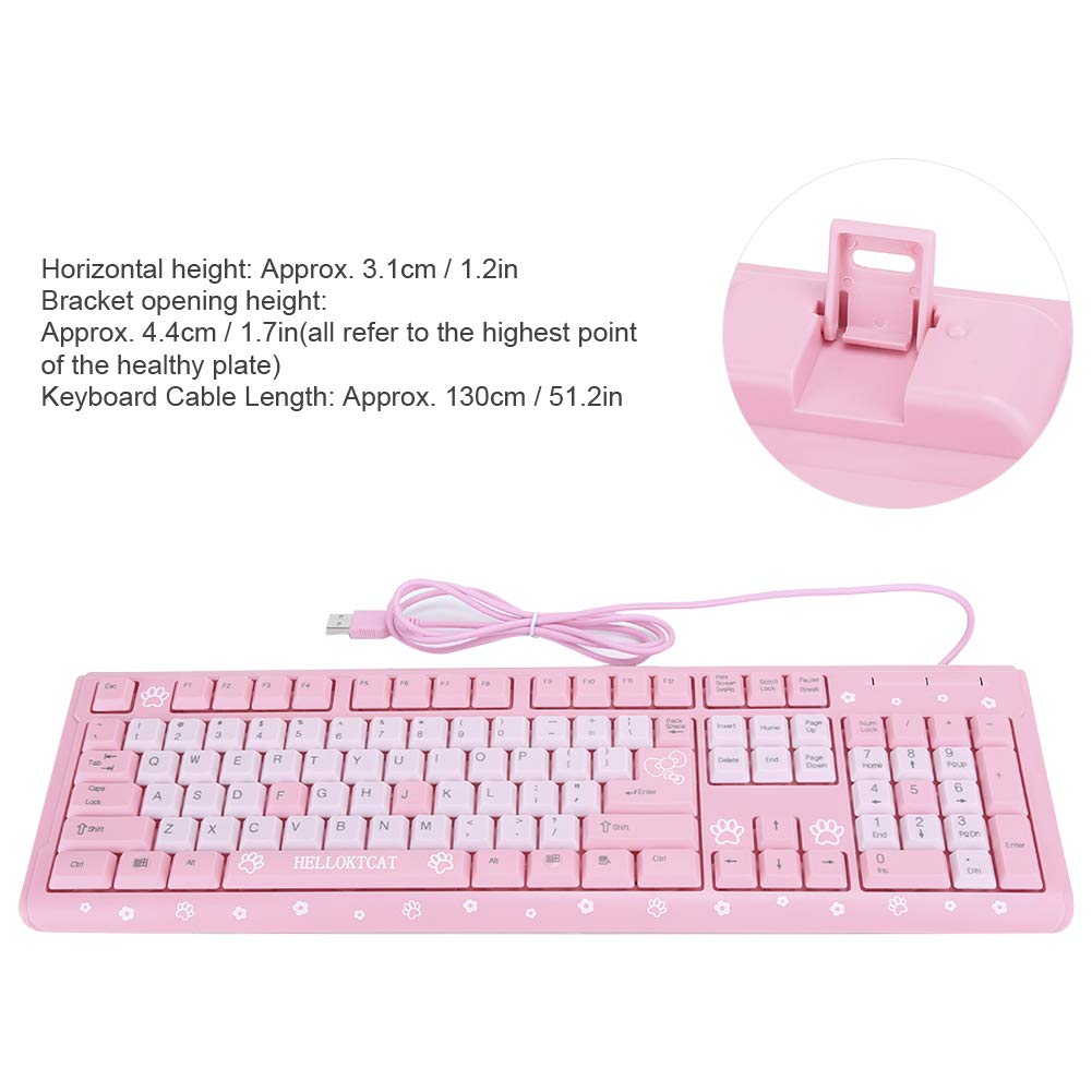 T osuny Wired Ultra-Thin Keyboard, USB, Cute Cartoon, Plug and Play, Pink/Black, Ergonomic, Waterproof for PC/Laptop/Desktop Computer