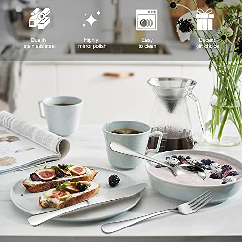 48-Piece Silverware Set with Steak Knives, Stainless Steel Flatware Cutlery Set for 8, Modern Tableware Eating Utensils for Home Hotel, Include Knives Forks Spoons, Mirror Polished, Dishwasher Safe