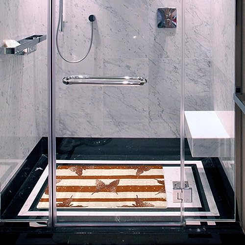 Bath Tub Shower Mat - Anti-Slip PVC Material 15.1x26.8 in, Gentle Cushioning Quick Drying Suction Cups Reliable Solution - Stripes and Butterfly Patterns Non-Slip Floor Mat