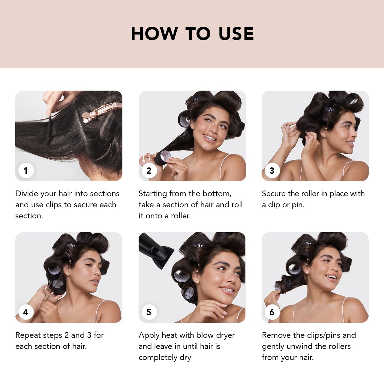 Kitsch Ceramic Thermal Rollers - Self Grip Hair Rollers for Blowout Look Long Hair, Curlers for Short Hair and Medium Hair, Volume Curls, Ceramic Coated Core, Valentines Gift for Her - Black, 8pc