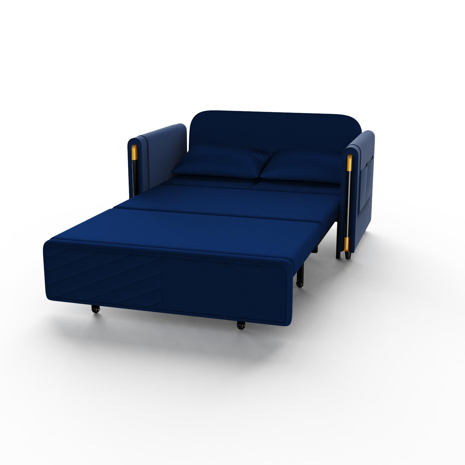 3 in 1 Convertible Sofa Bed, 54" Pull Out Couch 2 Seat Loveseat Sofa Modern Sleeper Sofa Linen Upholstered Fabric Sofa with 2 Pillows and Storage Armrest for Living Room - Black