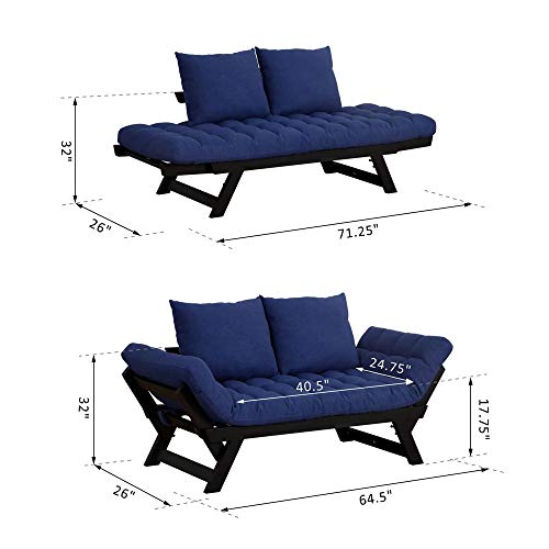 3 Position Convertible Chaise Lounge Sofa Bed - Black/Dark Blue