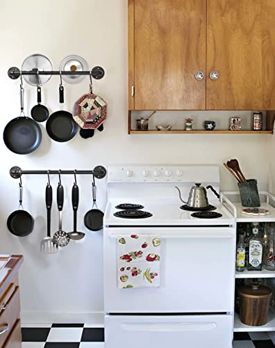 Bailoo Industrial Pipe Pot Pan Rack 21" (2 Pack), Wall mount Pot hangers Pan Hanging Rail Lid Hanger for kitchen with 10 S Hooks