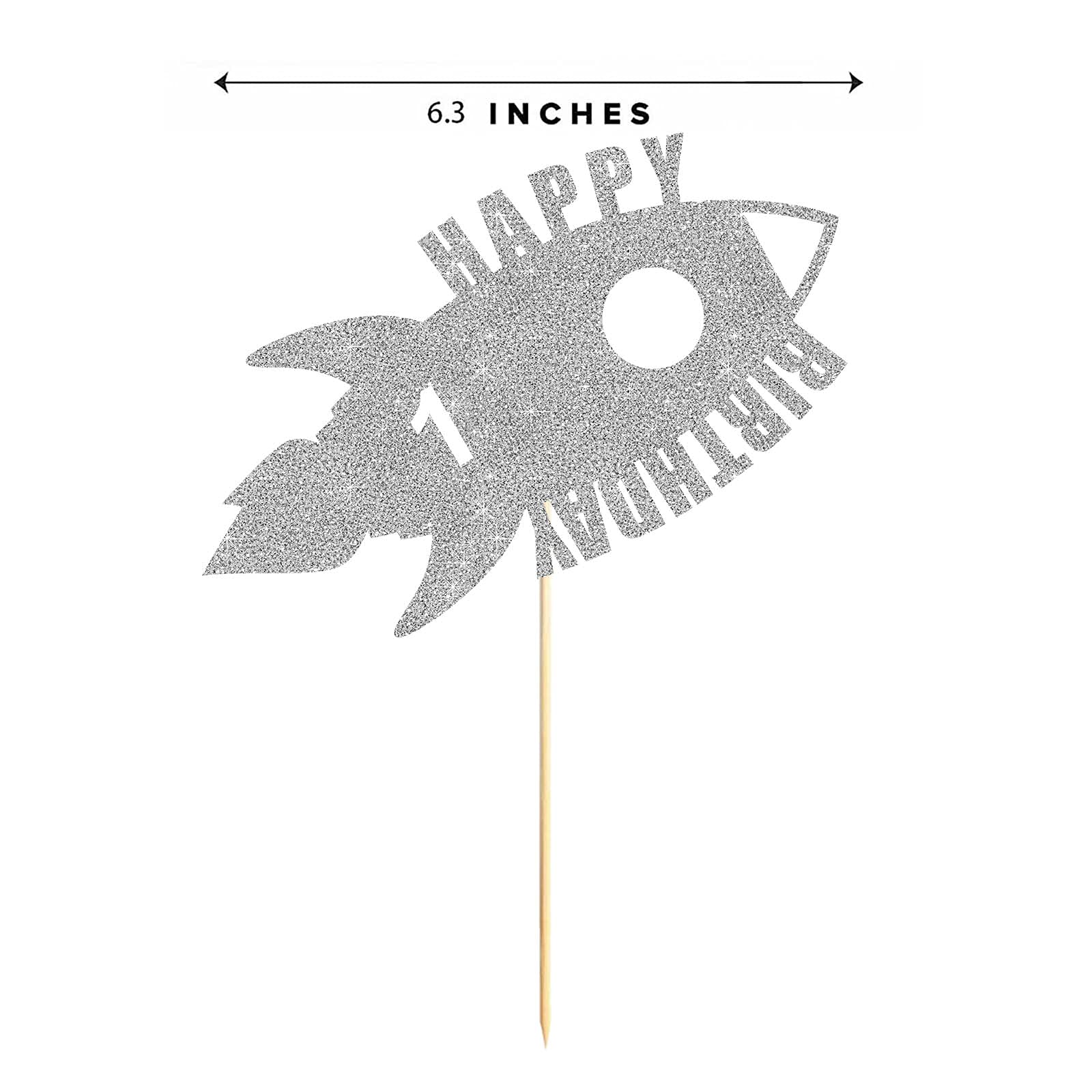 Silver Rocket 1st Birthday Cake Topper, Glitter Boy Girl Space 1 Year Birthday Party Decoration