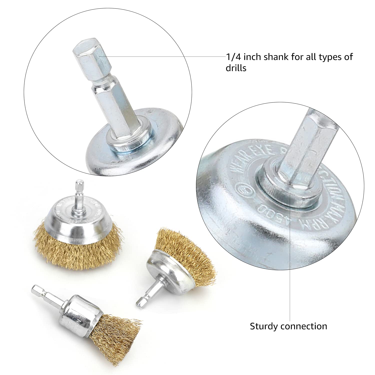 Amazon Basics 5-Piece Wire Brush Set with 1/4-Inch Hex Shank, Metal Color
