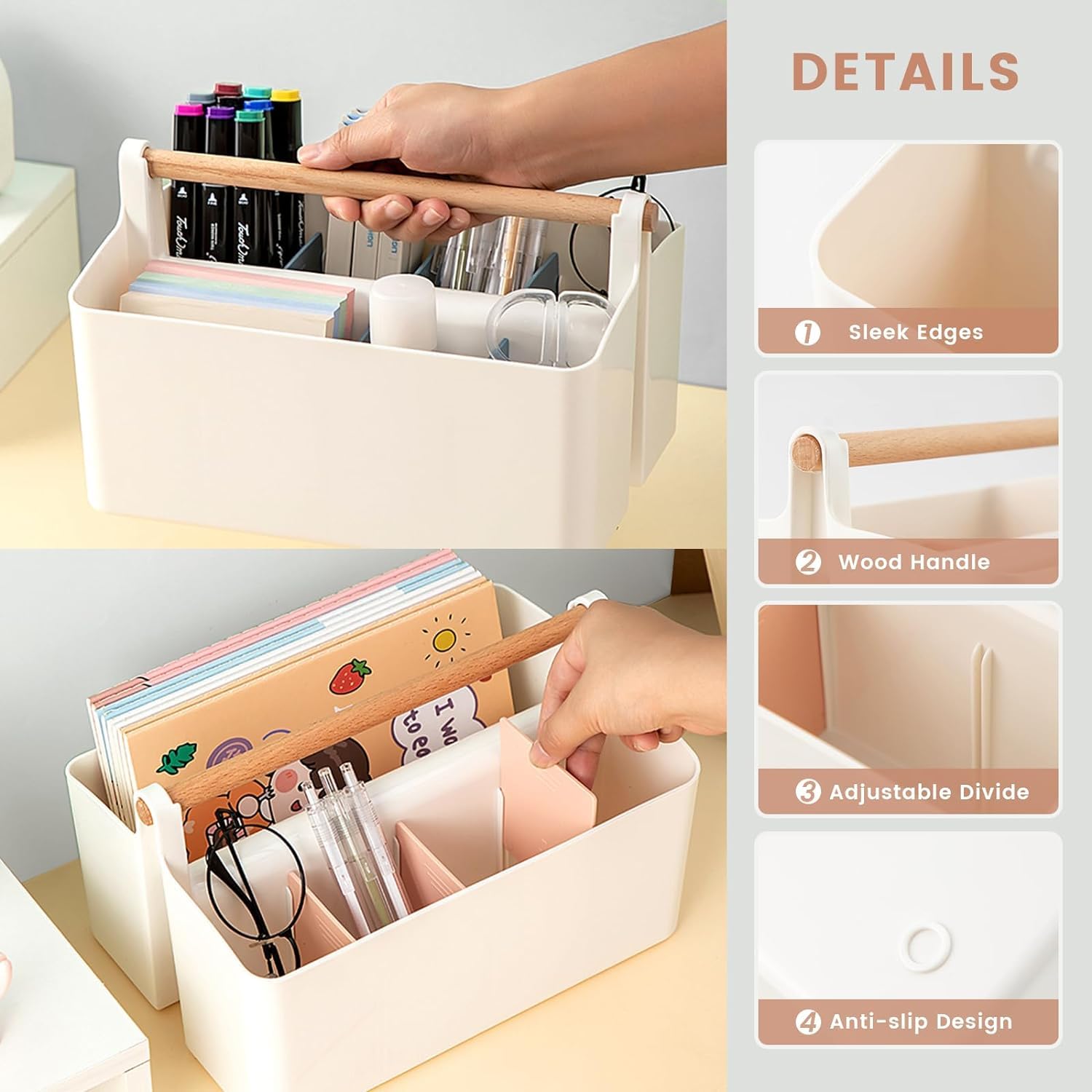 akisey 3 Pack Craft Organizers and Storage, Portable Plastic Art Caddy with Handle & 2 Foldable Art Supply Storage Box, Art Bin Craft Storage Organizer with Divider