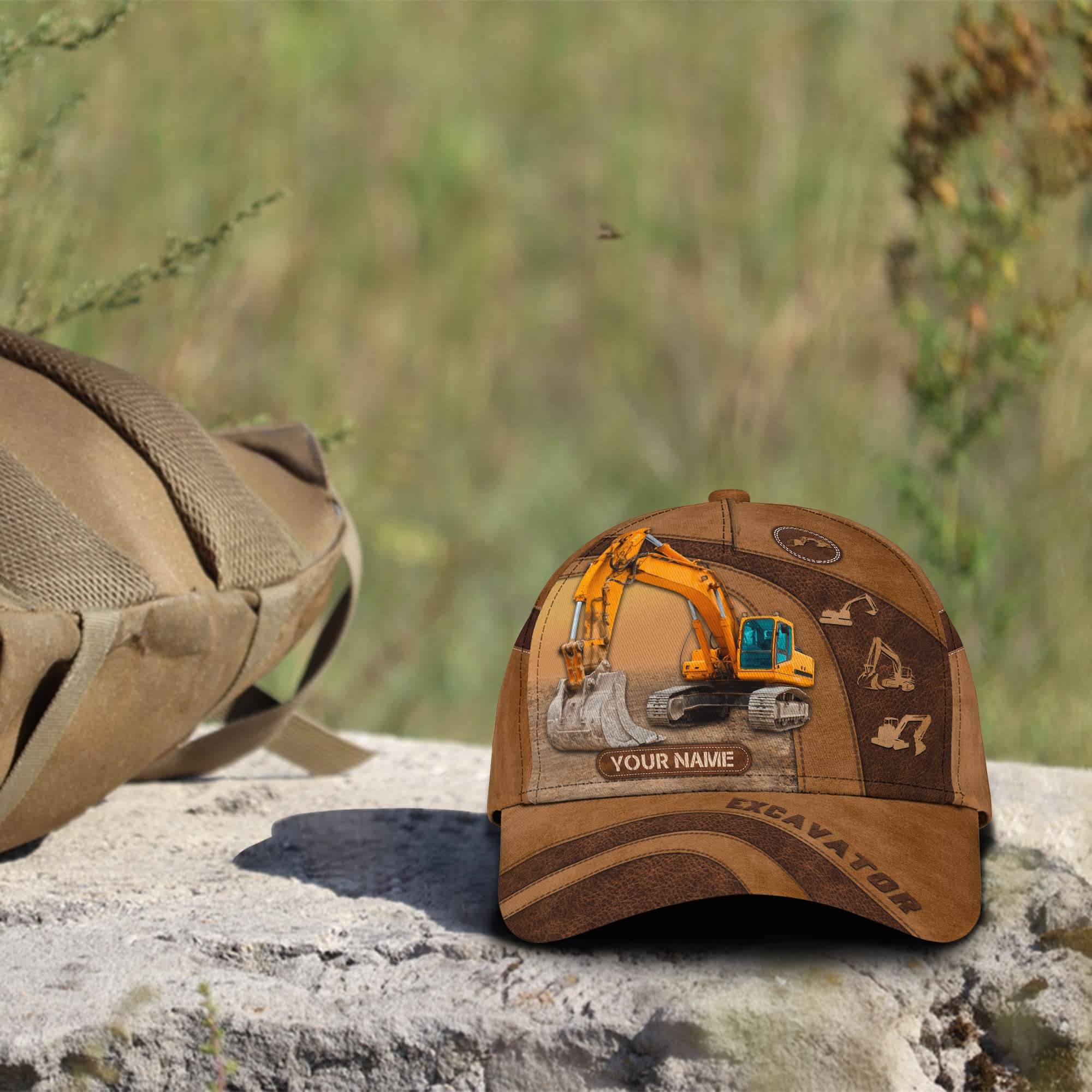 3D Printed Customizable Excavator Snapback Closure Baseball Cap Bulldozer Headwear Gift for Farmers Multicolor