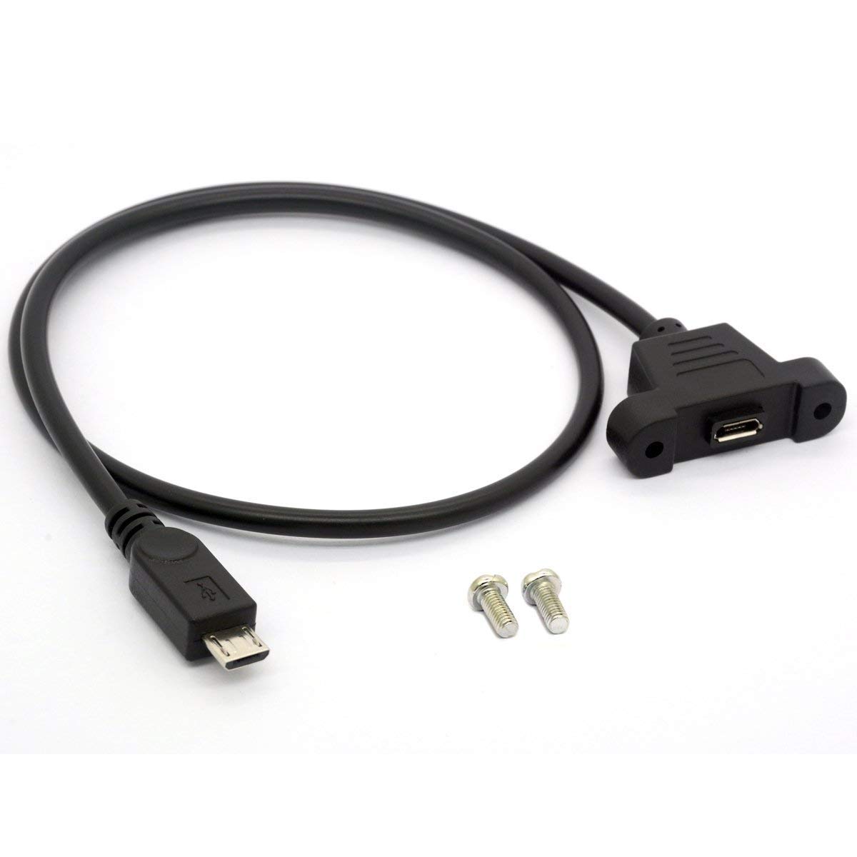 Micro B Male to Female Cable, Screw Panel Mount Micro USB Cable Extension Cord for Raspberry Pi, Arduino, Feather - 50cm (Micro Male to Female)