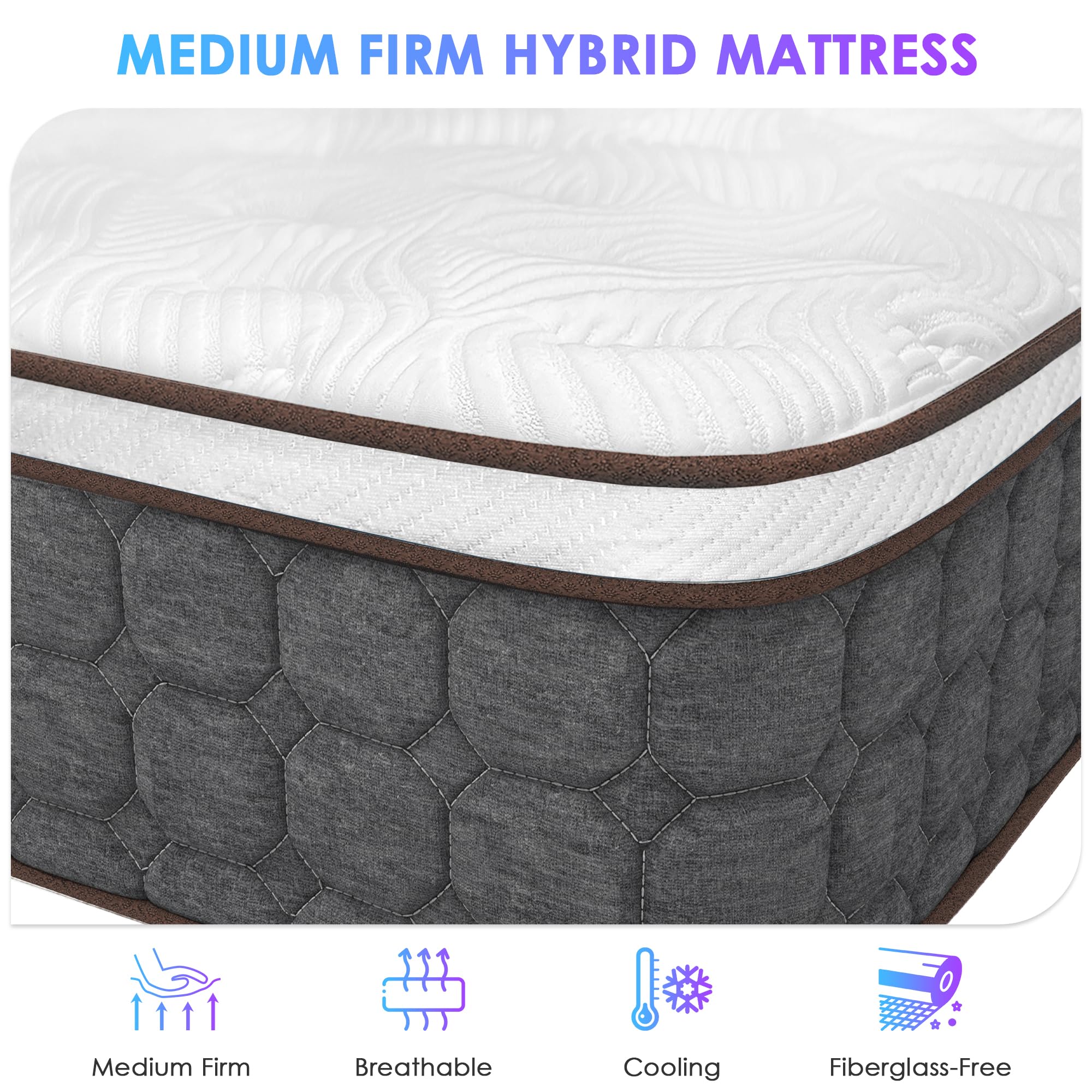 MPZHJENS Queen Mattresses, 12 Inch Hybrid Queen Size Mattress, Queen Bed Mattress with Memory Foam and Pocket Spring, CertiPUR-US