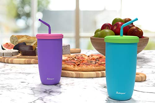 Bakerpan Silicone Straw Cup for Toddlers and Kids, 12 Ounces (Blue)