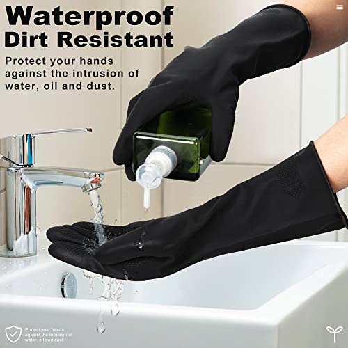 ThxToms Chemical Resist Rubber Gloves,Cleaning Protective Work Heavy Duty Industrial Gloves for Kitchen Cleaning XL,Black,3 Pairs