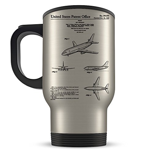 Boeing Travel Mug for Men and Women - Pilot Coffee Cup for Student Graduation or Workplace - Best Airplane Themed Gift Idea - Cool Jet Invention Patent