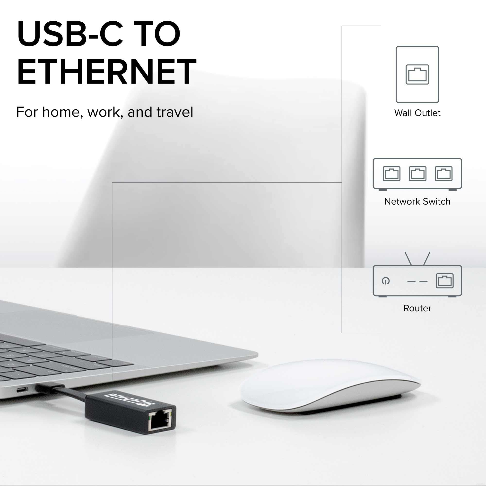 Plugable USB C to Ethernet Adapter, Driverless Fast and Reliable Gigabit Speed, Thunderbolt 3 to Ethernet Adapter Compatible with MacBook Pro, Windows, macOS, iPhone 15, and ChromeOS