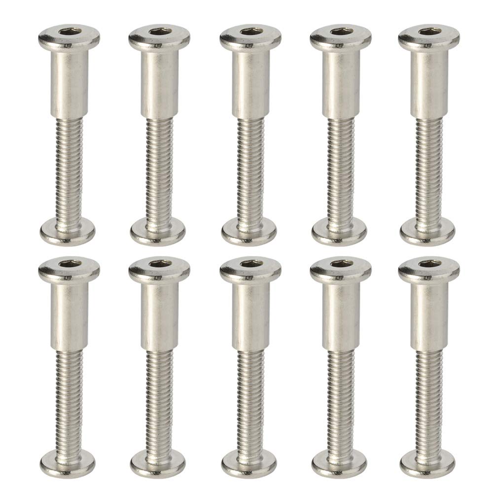 M6 x 35mm Socket Cap Furniture Bolts with Barrel Nuts for Furniture Cots Beds Crib and Chairs, Stainless Steel 18-8 (304), 10 Pairs