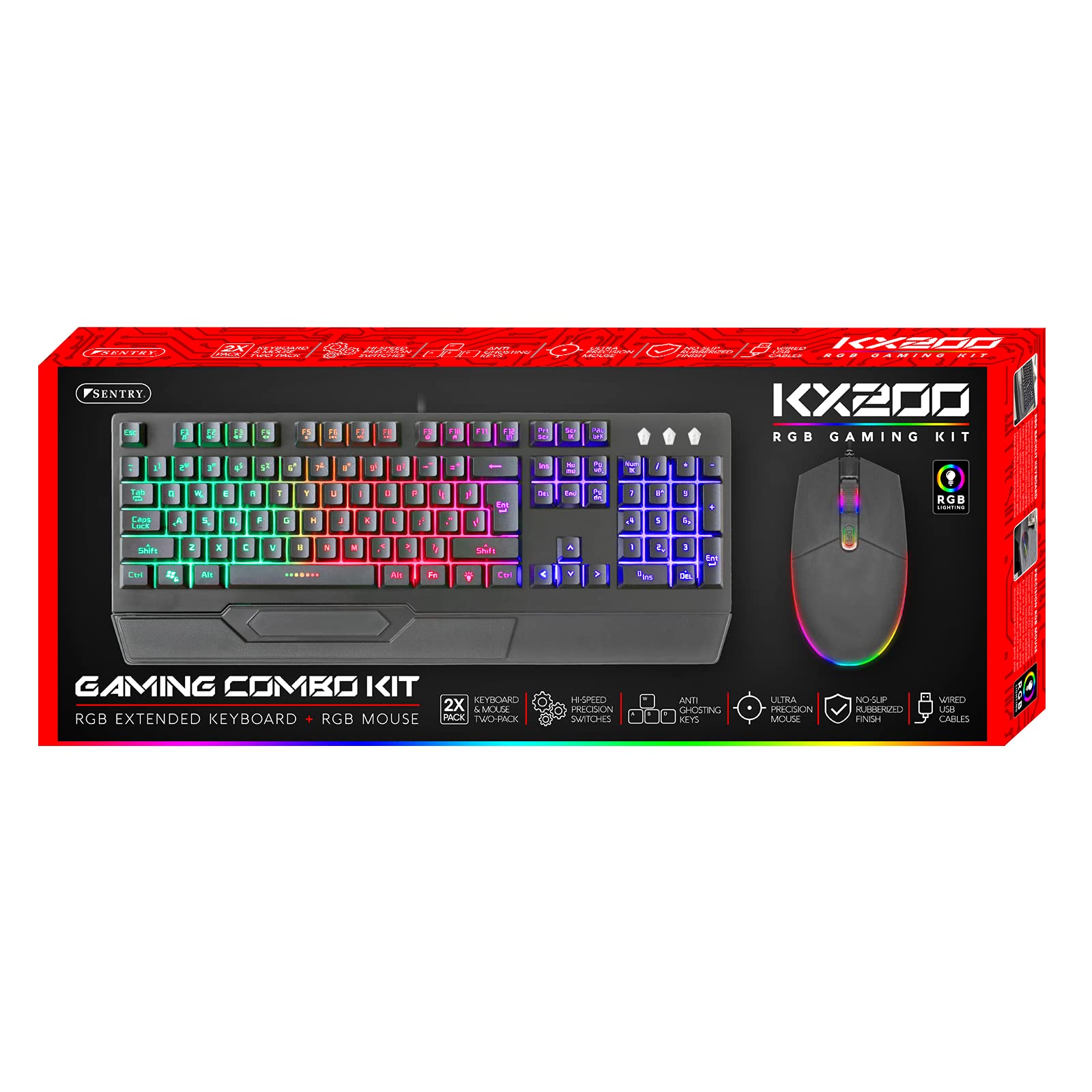 Sentry Industries Inc. HPXKX200 Gaming Keyboard + Mouse 2 Pack Black