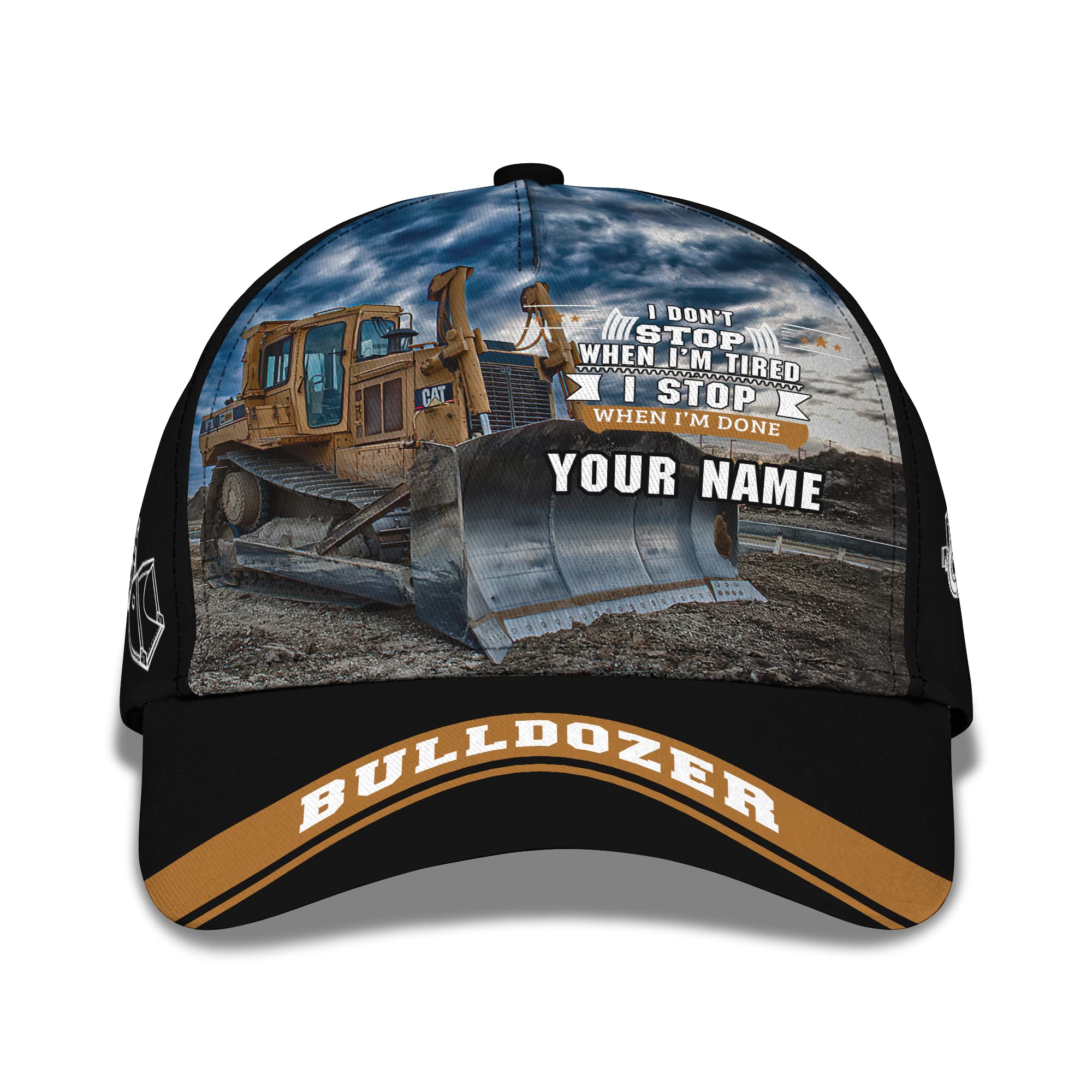 3D Printing Personalized Caterpillar Bulldozer Snapback Cap Dozer Headwear for Men Multicolor