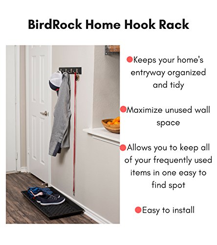BirdRock Home Dual Hook Coat and Hat Rack - 4 Dual Hooks - 17 Inches - Wall Mount - Decorative Home Storage - Entryway Foyer Hallway Bathroom Bedroom Rail - Satin Nickel Hooks - Black Pine Bathroom Ra