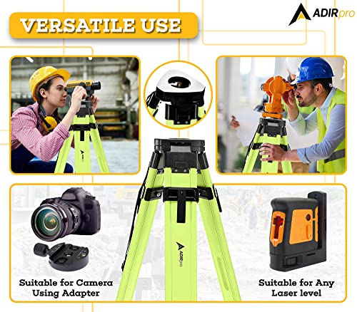 AdirPro High Visibility Universal Survey Tripod β Aluminum Laser Level Tripod β Transit Level Tripod - Quick Clamp - Heavy Duty Contractor Tripod 5/8β x 11β Thread (Green)