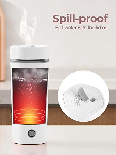 balbali Portable Electric Kettle for Travel - Small Electric Thermos/Heating Cup/Bottle - Single Size Personal Tea Maker - Quick Boiling Hot Water Boiler/Heater/Warmer - 350ml White