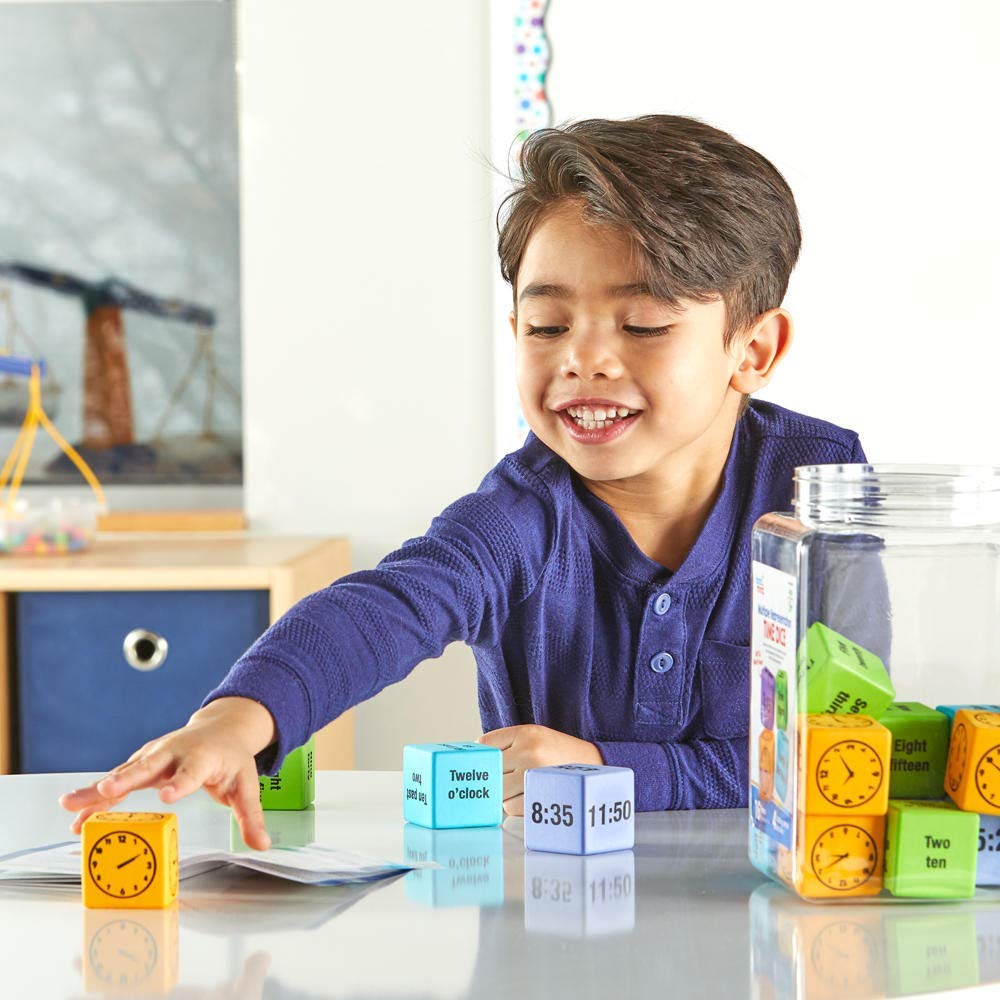 hand2mind Telling Time Dice, Large Foam Dice for Classroom, Clock Learning for Kids, Kindergarten Learning Activities, Clock Manipulatives, Math Dice, Educational Toys for Elementary Kids (Set of 16)