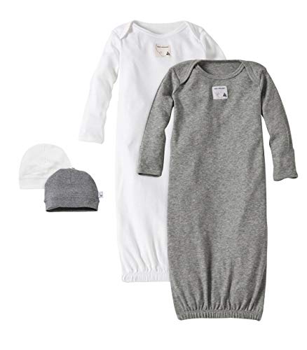 Burt's Bees Baby Unisex Baby Sleeper & Hat Set, One Size, 0-6 Months, 100% Organic Cotton infant and toddler nightgowns, Cloud/Heather Grey, 2-Pack US