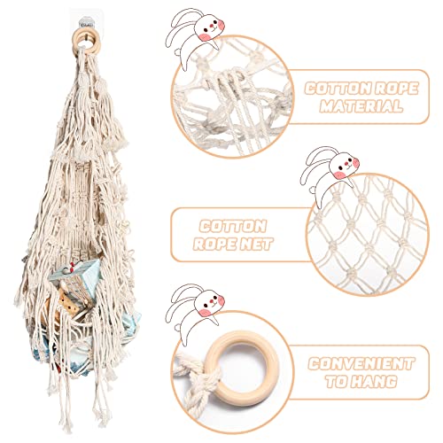 Cabilock Macrame Toy Hammock Macrame Hanging Net Kids Hanging Toys Fruit Basket Boho Wall Baskets Organizer Baskets Countertop Space Saver for Fruits Vegetables Corner Stuffed Animal Hammock