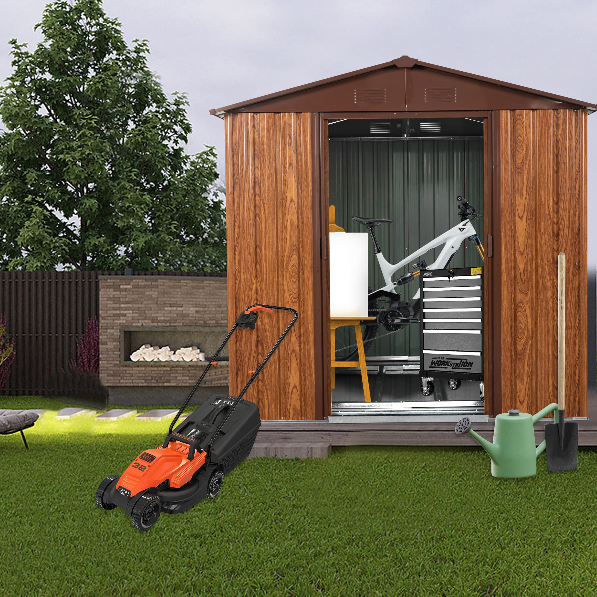 Tzou Outdoor Storage Shed 6ft x 6ft Heavy Duty Metal Tool Sheds Storage House Easy Assembly for Garden Patio Lawn with Window