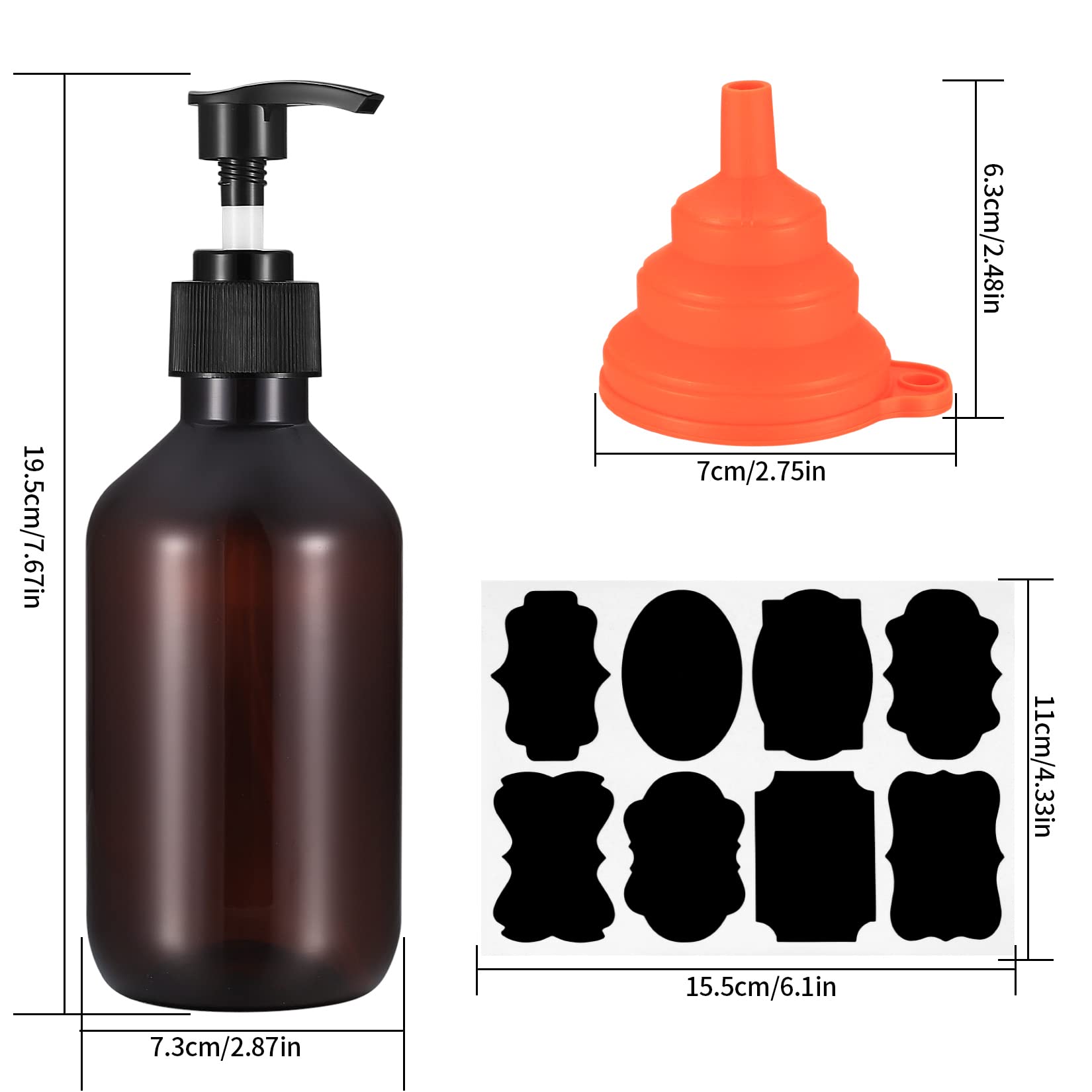 6 Pcs 10 oz/300 ml Pump Bottle Dispensers, Empty Refillable Bottles with Pump Dispenser Containers Plastic Reusable for Shampoo Conditioner Lotion Body Wash Liquid Soap Pump Dispensers