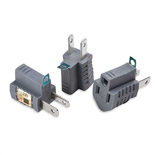 Cable Matters [UL Listed] 3-Pack 2 Prong to 3 Prong Outlet Adapter in Gray (3 Prong to 2 Prong Plug Adapter) - Allows a 2 Prong Outlet to Accept 3 Prong Plugs
