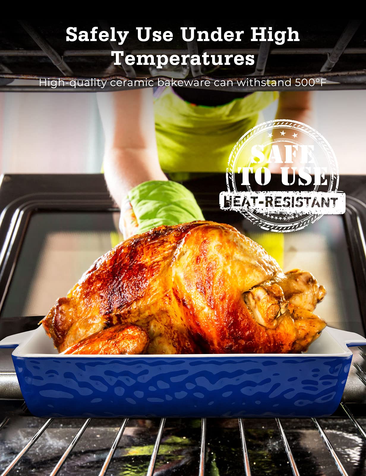 3Pack Ceramic Baking Dish for Oven Large Casserole Baking Dish with Handles Packaging Upgrade Nonstick Ceramic Bakeware for Cooking, Cakes, Lasagna & Gift, Blue