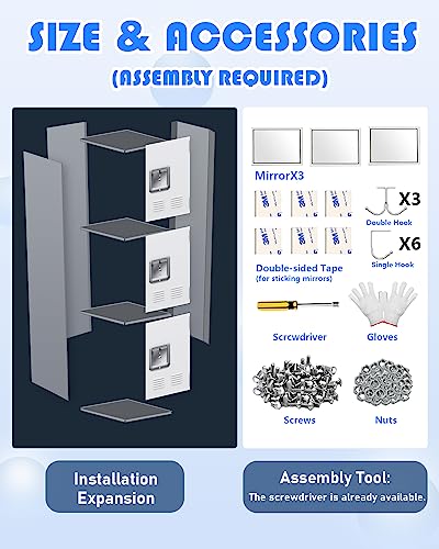 KAER 3 Doors Metal Locker,Lockable Storage Cabinet,Metal Lockers for Employees,Locker for School, Gym, Home, Office, Garage Storage Cabinet with Mirror Hook and Assembly Tool (Off-White, Unassembled)