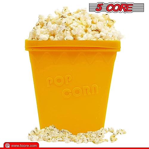 5 Core The Original Microwave Popcorn Popper, Silicone Popcorn Maker W/Lid, Reusable Jumbo Microwavable Bowl Pair - Hot Air Popper - No Oil Required - BPA-Free & Dishwasher Safe (Yellow) 2 Pack