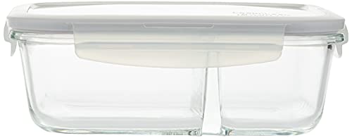 LocknLock Purely Better Glass Food Storage Container with Lid, Rectangle w/divider-32 oz, Clear